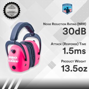 Pro Ears - Pro Mag Gold - Electronic Hearing Protection and Amplification - NRR 30 - Shooting Range Ear Muffs, Pink