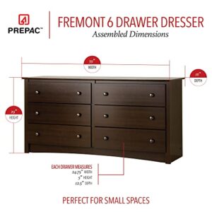 Prepac Fremont Bedroom Furniture: Espresso Double Dresser for Bedroom, 6-Drawer Wide Chest of Drawers, Traditional Bedroom Dresser, EDC-6330-V, 59"W x 17.5"D x 29"H