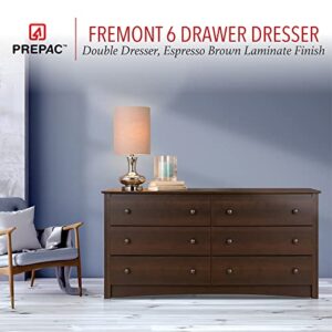 Prepac Fremont Bedroom Furniture: Espresso Double Dresser for Bedroom, 6-Drawer Wide Chest of Drawers, Traditional Bedroom Dresser, EDC-6330-V, 59"W x 17.5"D x 29"H