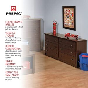 Prepac Fremont Bedroom Furniture: Espresso Double Dresser for Bedroom, 6-Drawer Wide Chest of Drawers, Traditional Bedroom Dresser, EDC-6330-V, 59"W x 17.5"D x 29"H