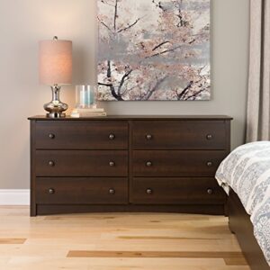 Prepac Fremont Bedroom Furniture: Espresso Double Dresser for Bedroom, 6-Drawer Wide Chest of Drawers, Traditional Bedroom Dresser, EDC-6330-V, 59"W x 17.5"D x 29"H