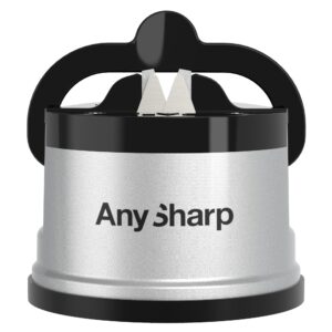 anysharp essentials - knife sharpener with powergrip - for knives and serrated blades - silver