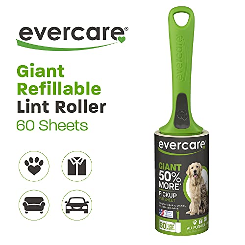 Evercare Pet Extreme Stick Giant Refillable Lint Roller, 60 Sheets, Green