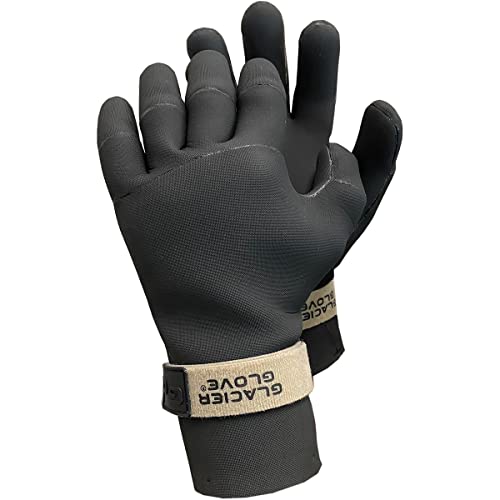 Glacier Glove Men's Perfect Curve Waterproof Fleece-Lined Blind Stitched Neoprene Gloves | Seamless Palm | Pre-Curved Fingers, Black, X-Large