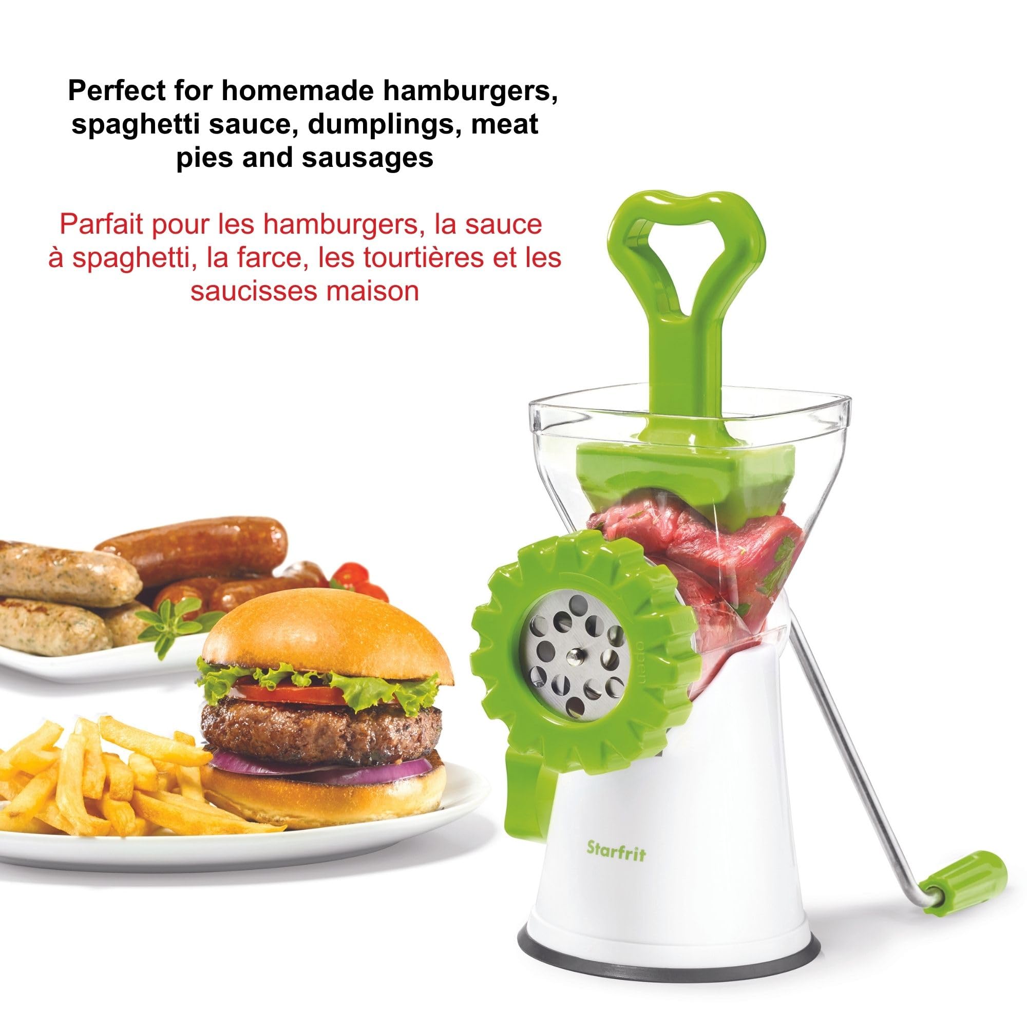 Starfrit Manual Meat Grinder ,White/Green, 6.3 x 5.3 x 9.9