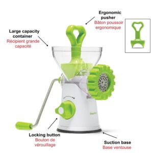 Starfrit Manual Meat Grinder ,White/Green, 6.3 x 5.3 x 9.9