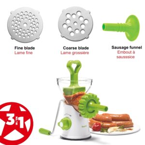 Starfrit Manual Meat Grinder ,White/Green, 6.3 x 5.3 x 9.9