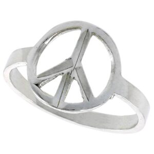 sterling silver peace sign ring polished finish 1/2 inch wide, size 9