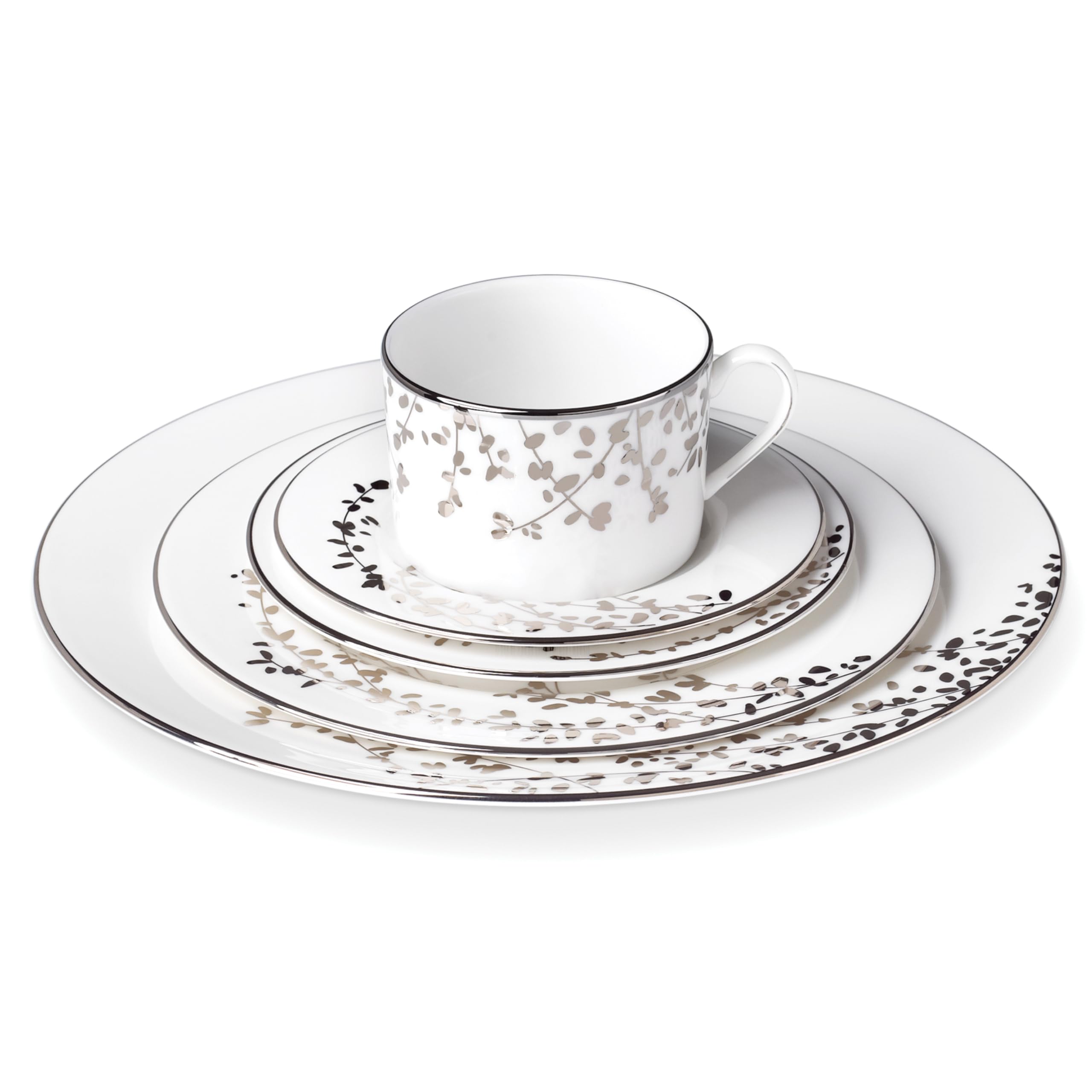 Kate Spade New York Gardner Street Platinum 5-Piece Place Setting, 4.25 LB, White