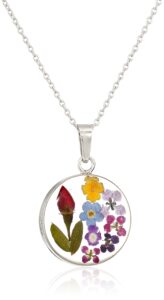 amazon essentials sterling silver multi pressed flower round pendant necklace, 16' (previously amazon collection)