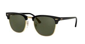 ray ban sunglasses clubmaster rb3016 w0365 ebony black/arista gold/crystal green, 51mm, black frame/green g-15xlt lens, 51 mm