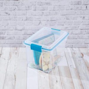 Sterilite 20 Qt Gasket Box, Stackable Storage Bin with Latching Lid and Tight Seal, Plastic Container to Organize Basement, Clear Base and Lid, 6-Pack