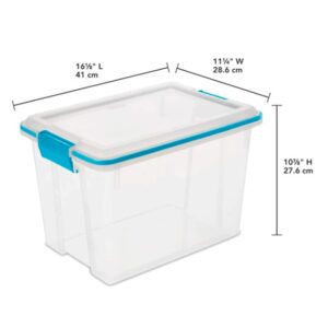 Sterilite 20 Qt Gasket Box, Stackable Storage Bin with Latching Lid and Tight Seal, Plastic Container to Organize Basement, Clear Base and Lid, 6-Pack