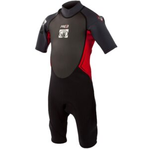 body glove junior's pro 3 spring wetsuit (size 12) - kids suit boys & girls swim wear short sleeve neoprene open water thermal short pants legs one piece childrens bodysuit, royal/silver (9167j-12-red)