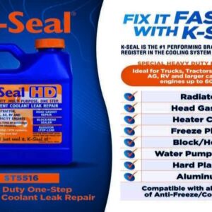 K-Seal ST5516 Heavy-Duty Multi-Purpose One Step Permanent Coolant Leak Repair, 8oz, Pour and Go, Mixes with All Antifreeze, No Flushing Required