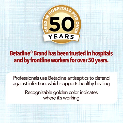 Betadine Antiseptic Liquid First Aid Solution, Povidone-iodine 10%, Infection Protection, Kills Germs In Minor Cuts Scrapes And Burns, No Sting Promise, No Alcohol or Hydrogen Peroxide, 8 FL OZ