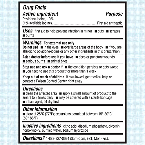 Betadine Antiseptic Liquid First Aid Solution, Povidone-iodine 10%, Infection Protection, Kills Germs In Minor Cuts Scrapes And Burns, No Sting Promise, No Alcohol or Hydrogen Peroxide, 8 FL OZ