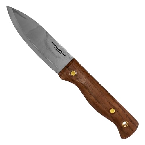 Condor Bushlore Knife | Bushcraft Knife | High Carbon Steel | Walnut Handle | Scandi Grind | Small Fixed Blade Knives | Hand Crafted Leather Sheath | Camp Knife | 3mm Thick | 4.3in Blade | 6.1oz