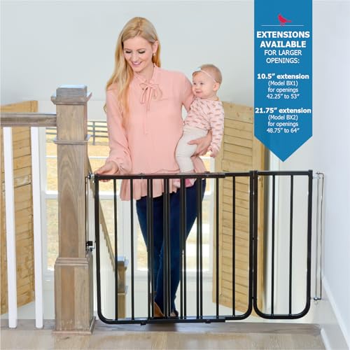 Cardinal Gates SS30 Stairway Special Baby Gate for Stairs - Adjustable Indoor Dog Gate - Aluminum Safety Gate for Kids & Pets - Can be Installed at Angles - 27 to 42.5 Inches Wide - Black