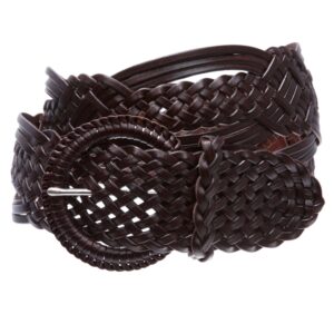 2" (50 mm) genuine leather braided woven belt, brown | l/xl