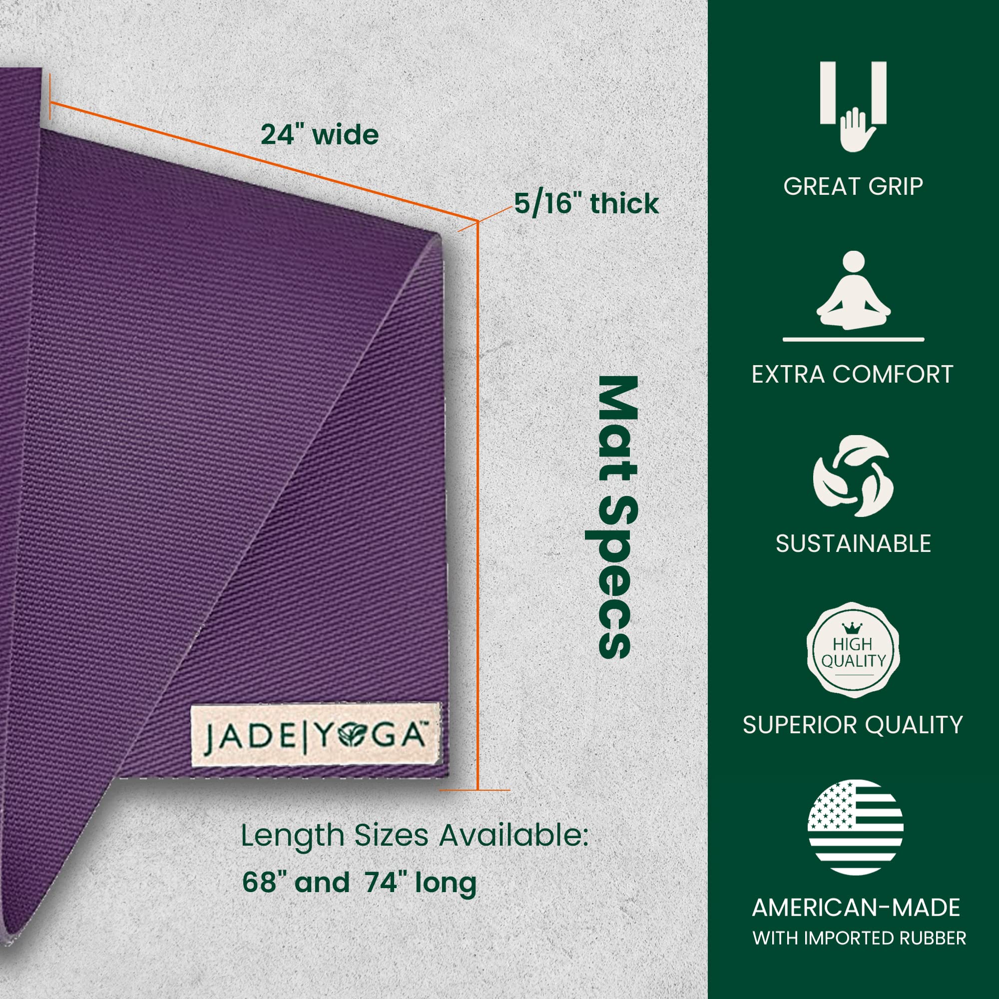 Jade Fusion Yoga Mat, Luxurious Comfort & Sturdy Workout Mats for Home Gym, 68" Yoga Mat Thick, Non-Slip Workout Mat with Extra Strong Grip, US Made Purple Yoga Mats