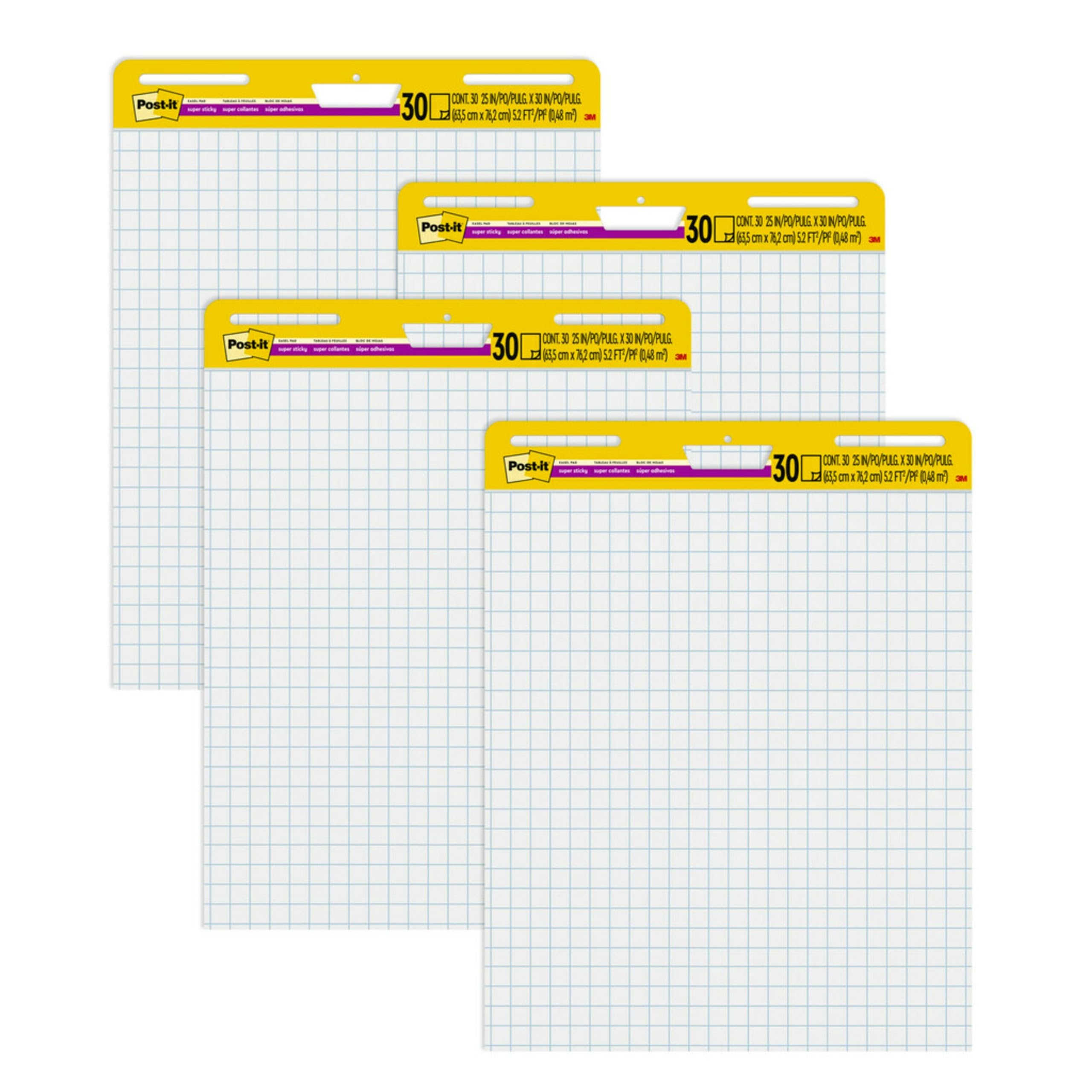 Post-it Super Sticky Easel Pad, Great for Virtual Teachers and Students, 25 x30 Inches, White with Grid, 30 Sheets/Pad, 4 Pads/Pack (560 VAD 4PK)