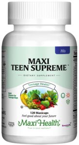 maxi health teen supreme his vitamins for teen boys (120) - teen multivitamin for young men ages 12 17 - daily teen vitamins for height growth, nutrition, energy, antioxidants & teen boy needs