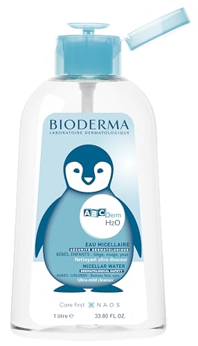 Bioderma ABCDerm H2O - Baby Skin Care - Micellar Cleansing Water for Babies and Kids, Blue, 33.8 Fl Oz