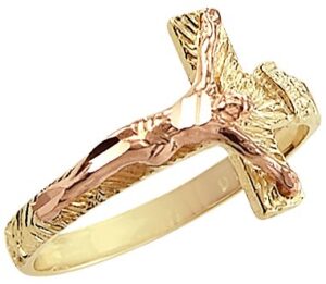 sonia jewels size- 8.5-14k yellow and rose gold cross crucifix jesus ring