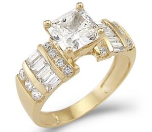 size- 7 - solid 14k yellow gold princess solitaire cz cubic zirconia engagement ring 2.0 ct