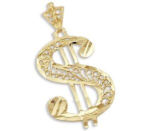 solid 14k yellow gold dollar money sign charm pendant