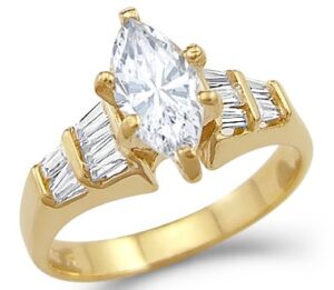 size- 4.5 - solid 14k yellow gold marquise cz cubic zirconia engagement ring new classic 1.0 ct