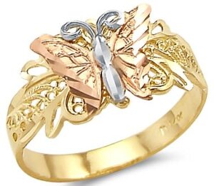 sonia jewels size- 11-14k tri color yellow white and rose gold butterfly ring