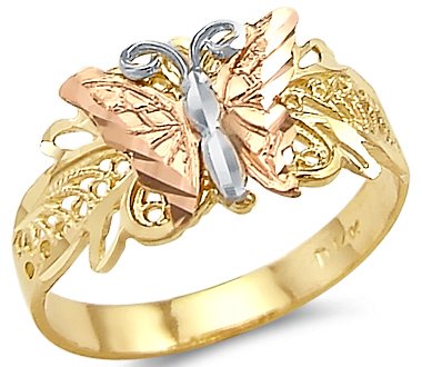 Sonia Jewels Size- 11-14k Tri Color Yellow White and Rose Gold Butterfly Ring