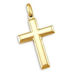 14k yellow gold cross pendant charm plain 1" - jewelry gifts for women wife mom gifts for men husband dad