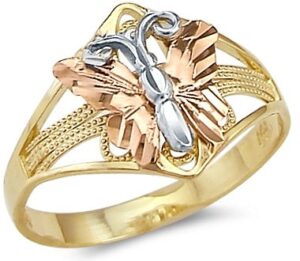 sonia jewels size- 4.5-14k yellow white n rose three color gold butterfly ring