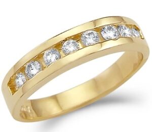 size- 6.5 - solid 14k yellow gold ladies channel set cz cubic zirconia wedding band ring 1.5 ct