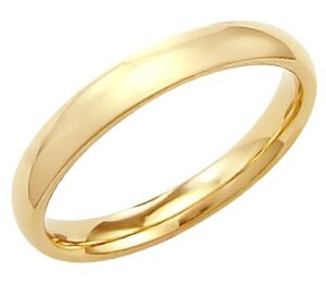 14k solid yellow gold plain comfort wedding ring band 3mm - size 9