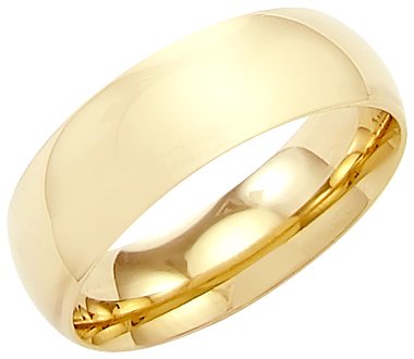 14k Solid Yellow Gold Plain Dome Wedding Heavy Ring Band 8MM - Size 6