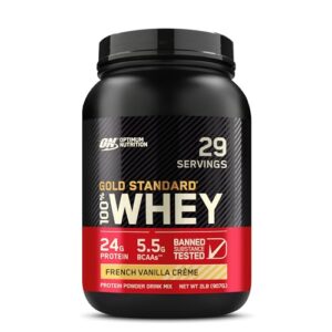 optimum nutrition gold standard 100% whey protein powder, french vanilla creme, 2 pound (packaging may vary)