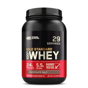 optimum nutrition gold standard 100% whey protein powder, chocolate malt, 2 pound (packaging may vary)