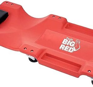 BIG RED TRP6240 Torin Blow Molded Plastic Rolling Garage/Shop Creeper: 40" Mechanic Cart with Padded Headrest, Dual Tool Trays and 6 Casters, Red