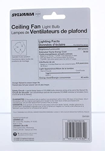 Syl Ceiling Fan Bulb 40w Size 2ct Syl Ceiling Fan Bulb 40w Wht 2ct