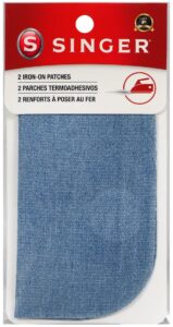 singer 00064 faded blue denim iron on patches, 5-inch x 5-inch, 2-count,