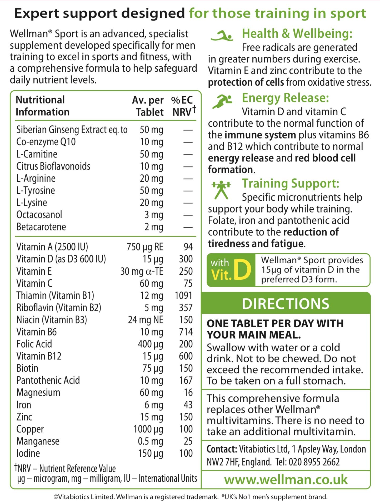 Vitabiotics Wellman Sport Tablets, 30 Tablets Wellman