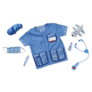 melissa & doug veterinarian role play costume dress-up set (9 pcs) - pretend veterinarian outfit with realistic accessories, veterinarian costume for kids ages 3+