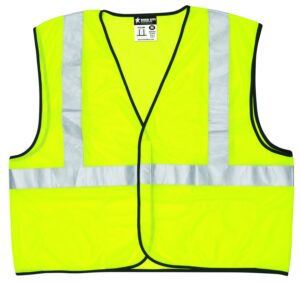 mcr safety vcl2sll class 2 polyester solid economy safety vest with 3m scotchlite 2-inch silver reflective stripe, fluorescent lime, large