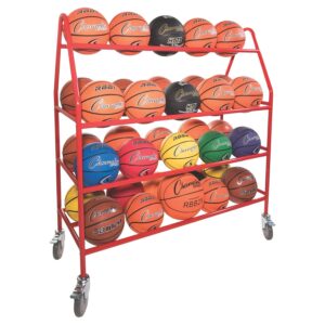 champion sports four tier basketball storage rack cart with swivel caster wheels, 35 ball capacity (red)