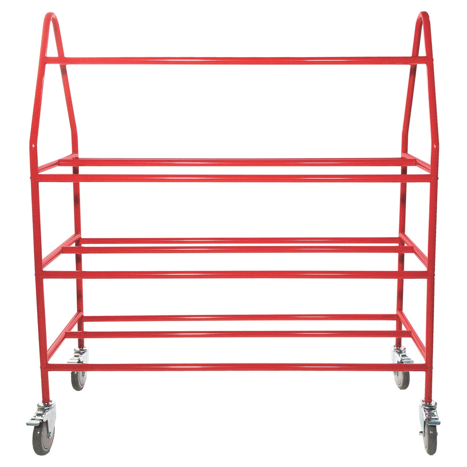 Champion Sports Four Tier Basketball Storage Rack Cart with Swivel Caster Wheels, 35 Ball Capacity (Red)