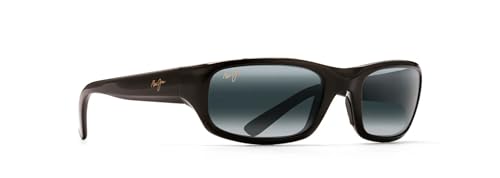 Maui Jim Men's and Women's Stingray Polarized Wrap Sunglasses, Gloss Black/Neutral Grey, Small